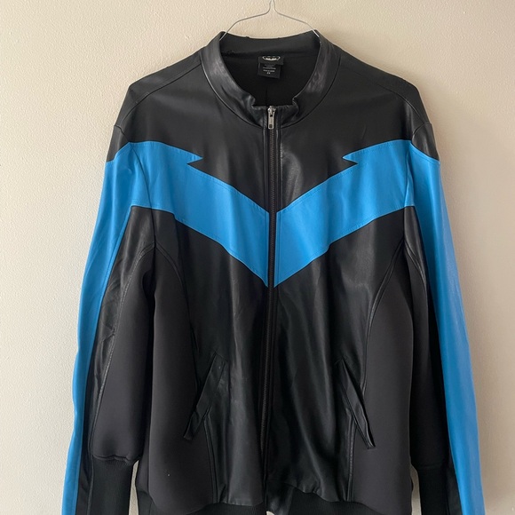 Batman | Jackets & Coats | Batman Black And Blue Leather Bomber Jacket ...